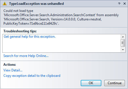 Could not load type ‘Microsoft.Office.Server.Search.Administration.SearchContext’ – Ravichandran ...