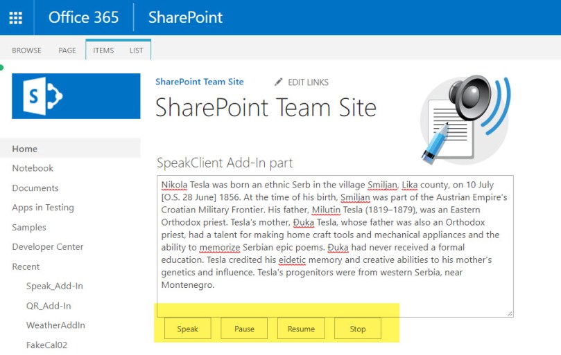 Text to speech Add-In for SharePoint – Ravichandran Blog