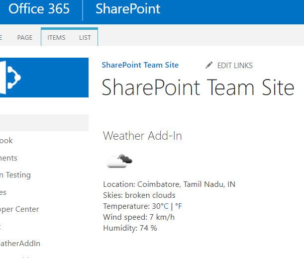 Weather Add-In for SharePoint – Ravichandran Blog