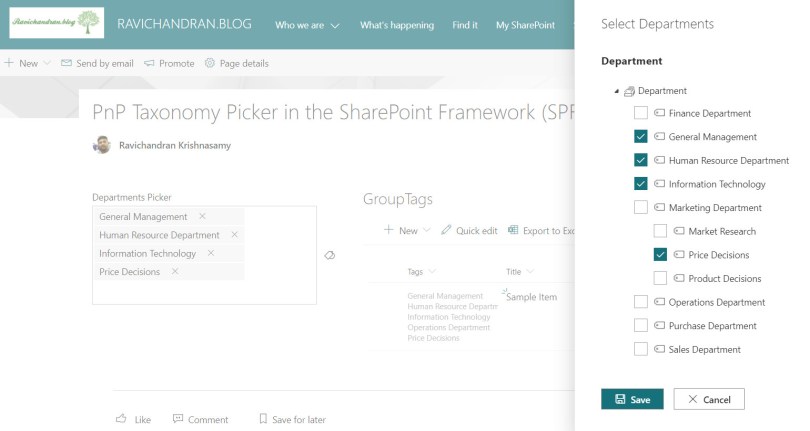 PnP Taxonomy Picker in the SharePoint Framework (SPFx) web part – Ravichandran Blog