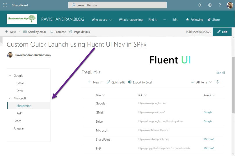 Custom Quick Launch using Fluent UI Nav in SPFx – Ravichandran Blog