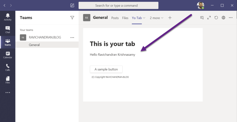Hello World Tab in Microsoft Teams using yo Teams – Ravichandran Blog